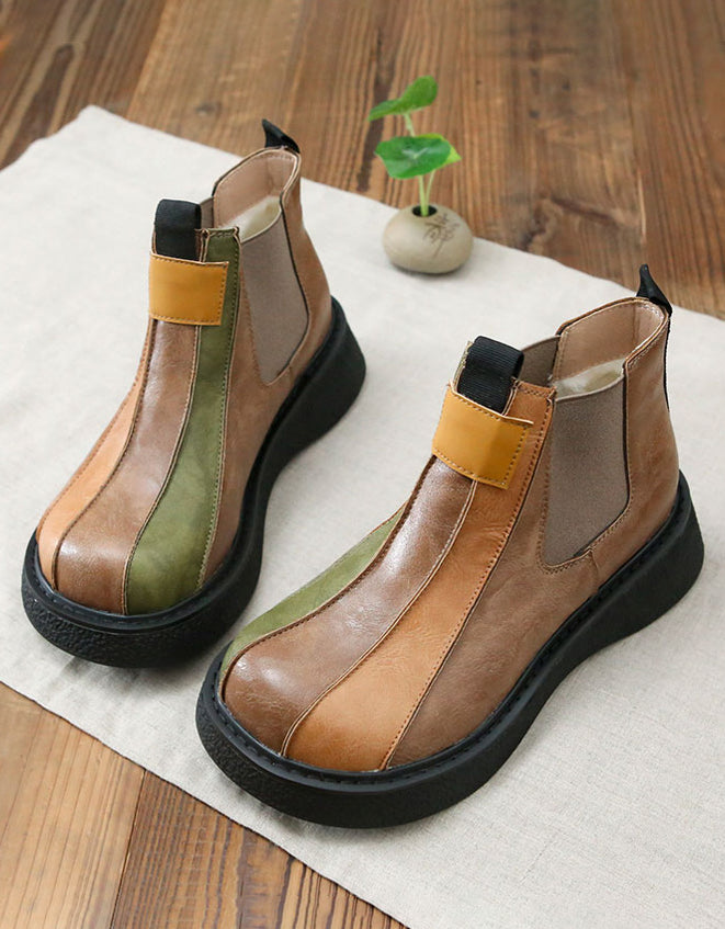 Retro Leather Patched Wide Toe Box Boots — Obiono