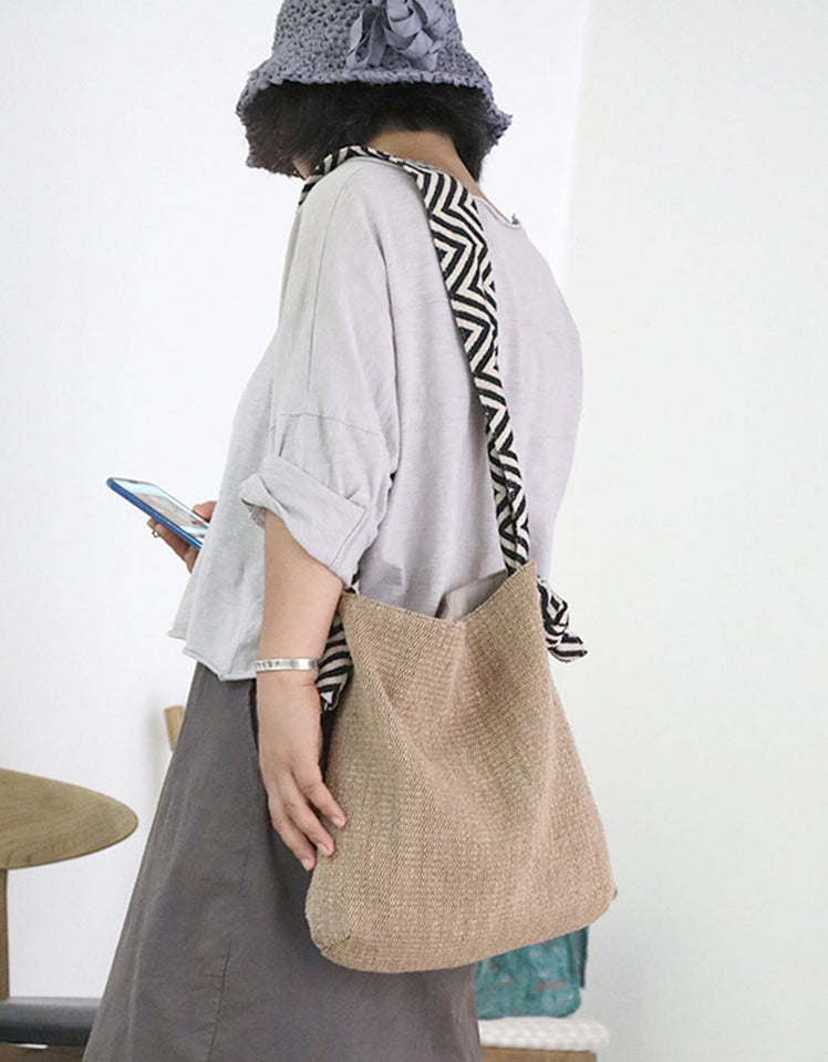 Wide Shoulder Strap Cotton Linen Shoulder Bag — Obiono