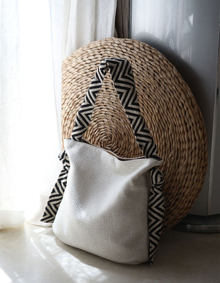 Wide Shoulder Strap Cotton Linen Shoulder Bag — Obiono