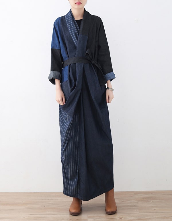 Women's Cross-chest Denim Loose Dress Robe — Obiono