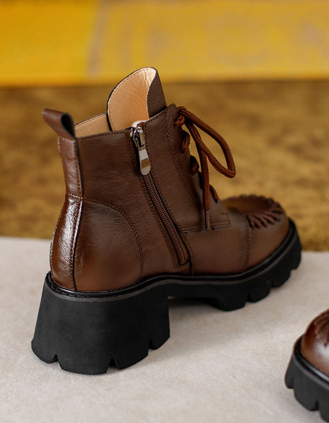 Winter Autumn Lace up Chunky Mary Janes Boots — Obiono