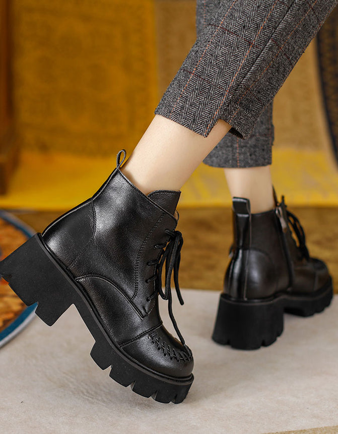 Winter Autumn Lace up Chunky Mary Janes Boots — Obiono