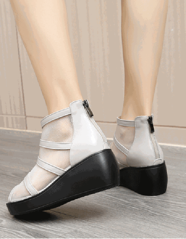 Summer Mesh Fish-toe Ankle Wedge Sandals — Obiono